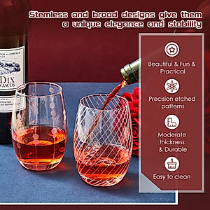 Set of 10 Stemless Wine Glass 17 oz Medallion Crystal Glasses Clear Etched Wine Glasses Textured Wine Goblets Designed Glass Cups Water Glassware for Home Kitchen Beer Juice Red Wine Party Supplies