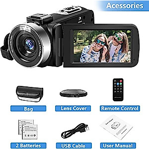 SPRANDOM Camcorder Video Camera 2.7K 42MP with LED Fill Light,18X Digital Zoom Camera Recorder 3.0" LCD Screen Vlogging Camera for YouTube with Remote Controller,2 Batteries