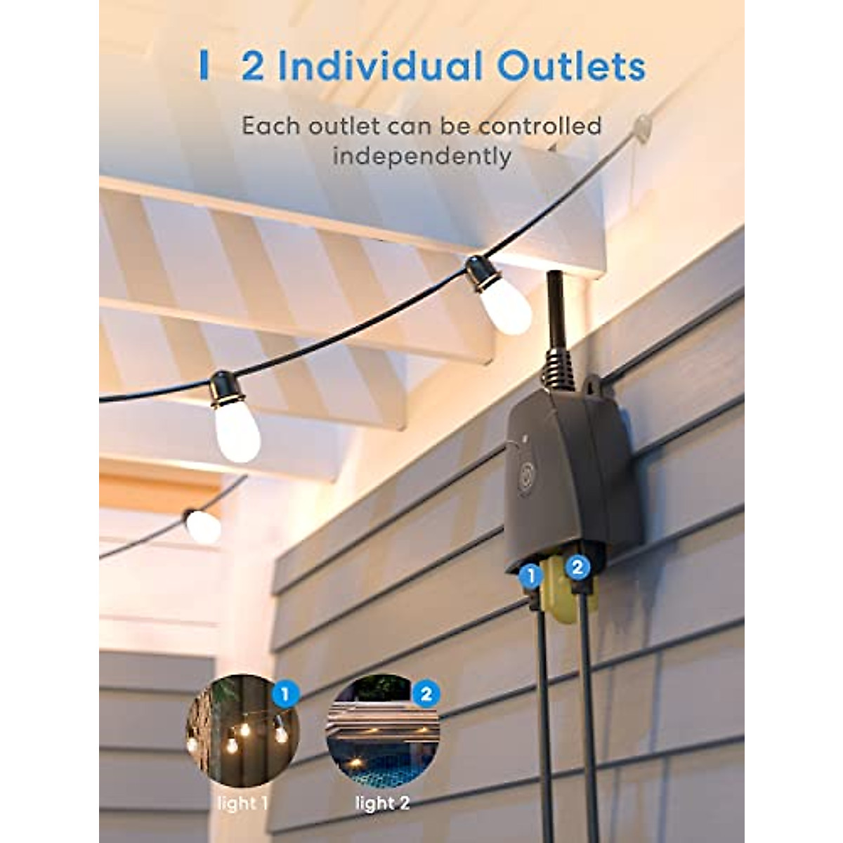 meross Outdoor Smart Plug, Outdoor Wi-Fi Outlet with 2 Grounded Outlets, Remote Control, Timer, Waterproof, Works with Amazon Alexa, Google Home, SmartThings, 2.4Ghz only, FCC Certified, Non-HK