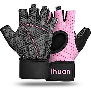 ihuan Breathable Weight Lifting Gloves: Fingerless Workout Gym | Wrist Support | Enhance Palm Protection | Extra Grip for Fitness| Training | Rowing | Pull-ups