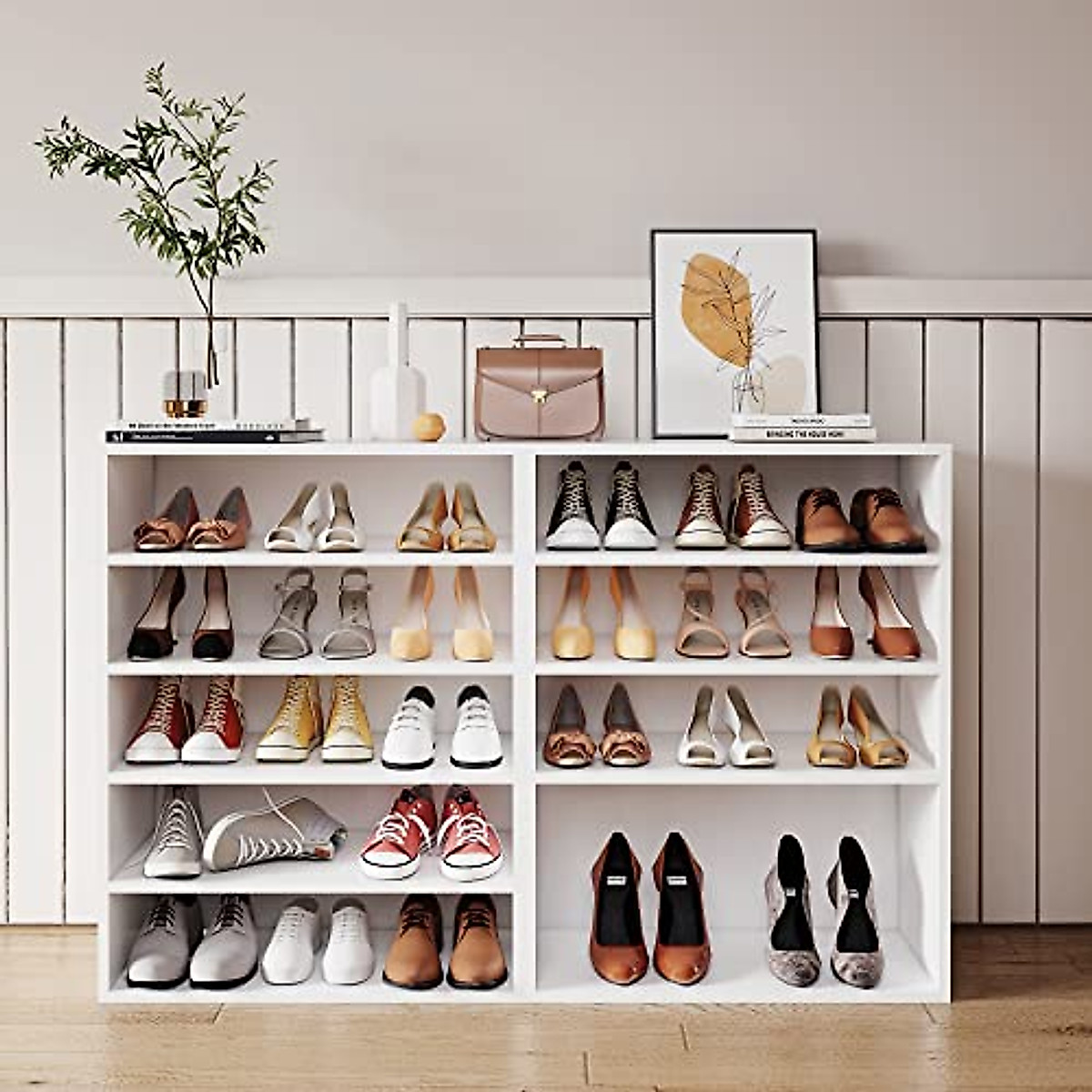 WAHEY Shoes Rack, 5-Tier Free Standing Wood Closet Organizer Unit, FSSR004
