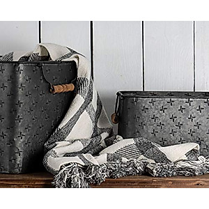 Foreside Home & Garden Black Set of 3 Galvanized Decorative Storage Nesting Bins with Wood Handles