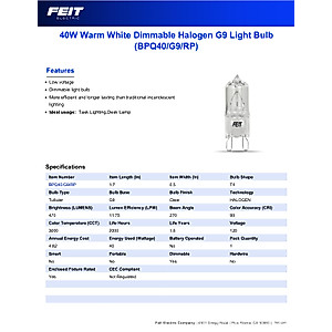 Feit Electric BPQ40/G9/RP 40-Watt T4 JCD Halogen Bulb G9 Bi-Pin Base, Clear