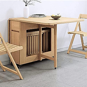 Juan Folding Dining Table Set, Wooden Extendable Dining Table with 4 Chairs, Drop Leaf Table for Kitchen Dining Room Living Room Restaurant-1.4m