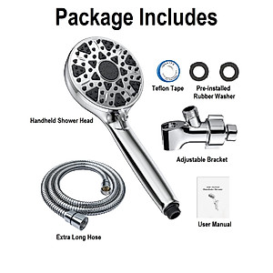 Diiwet Shower Head With Handheld 7 Settings High Pressure, Built-in Power Wash to Clear Tub, Tile & Pets, 5" High Powerful Hand Held Rain Showerhead with Stainless Steel Hose and Adjustable Bracket