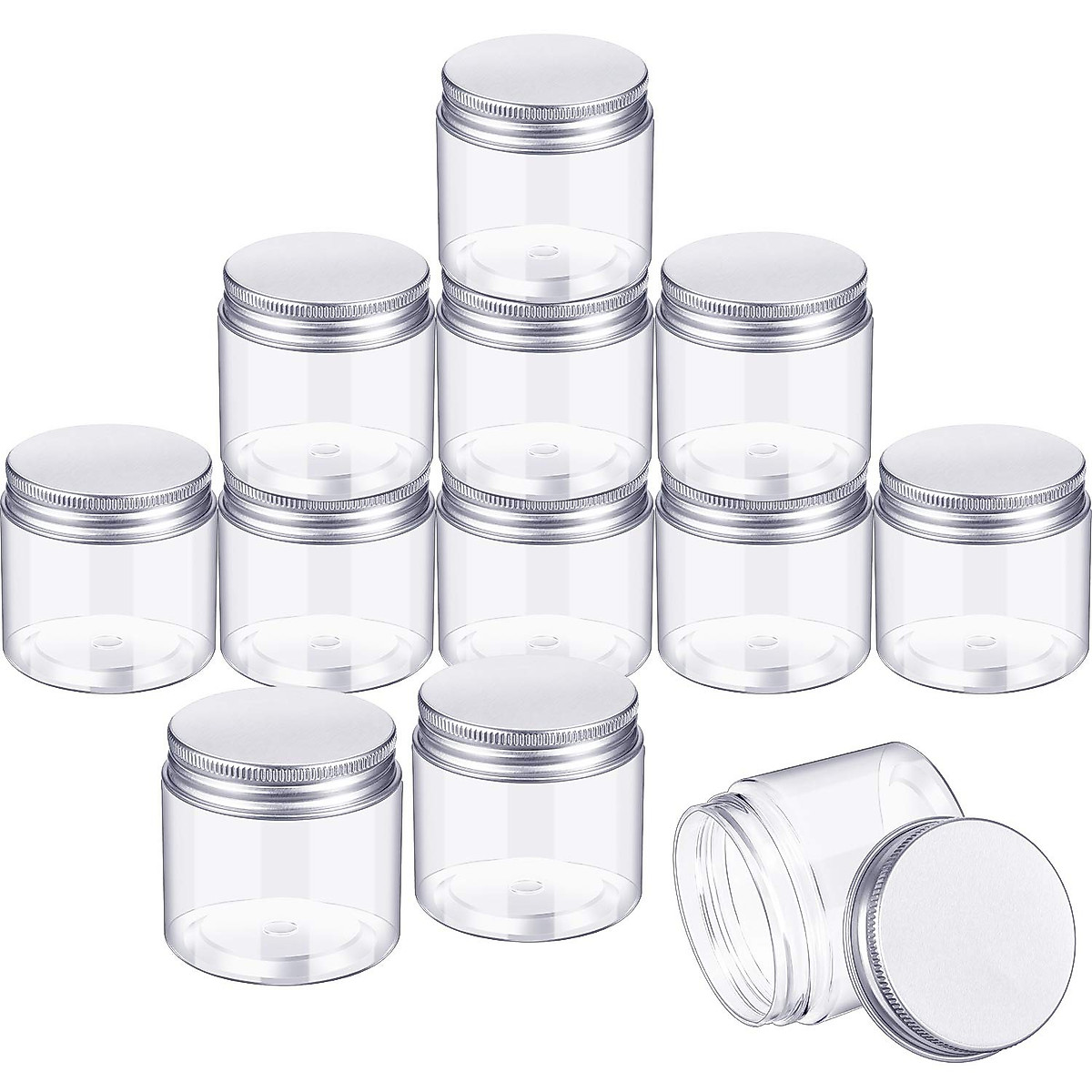 12 Pack Clear Plastic Storage Favor Jars Wide-Mouth Plastic Containers with Lids for Beauty Products (3 Ounce)