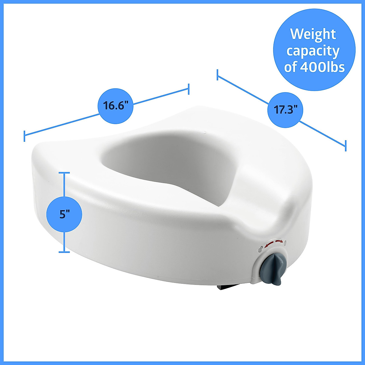 Medline 5" Raised Toilet Seat with Lock, No Arms, White, 400 lb Capacity - Easy Installation - Elderly & Disabled Bathroom Aid