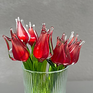 Red Glass Tulip Flower - Tulip Ornaments Figurine - Blown Flower Sculpture - Art Decor for Garden - Decoration for Plants - Flower Gifts