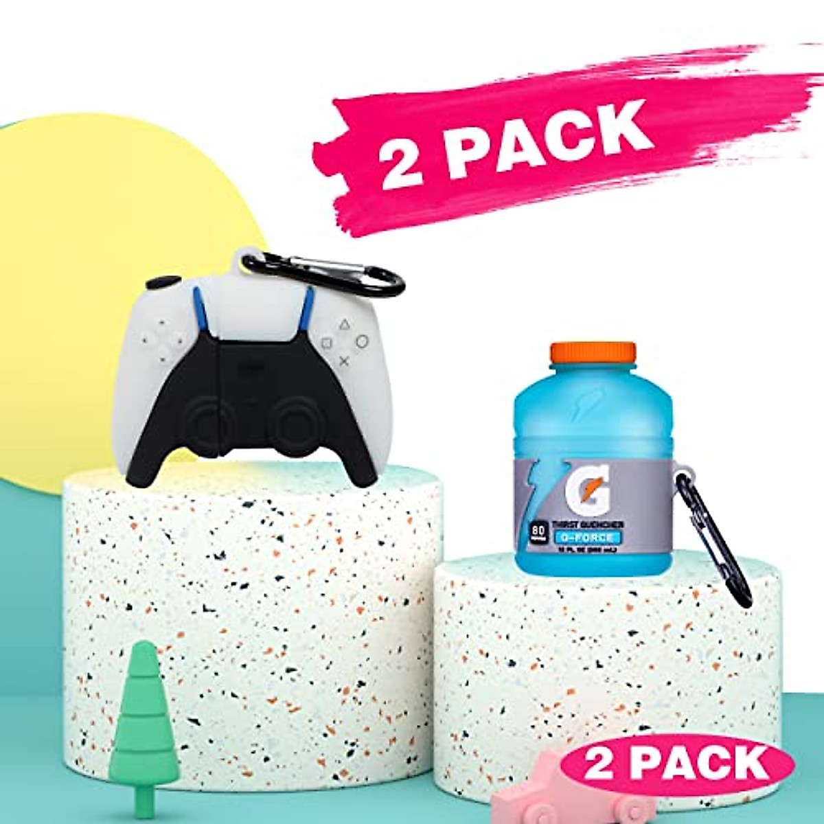 2 Pack Gkv for Airpods 2/1 Case for Airpod Cover Funny Fun Kawaii Cute Unique 3D Cool Cartoon Girly Design Air Pods 2nd/1st Silicone Shell Cases for Girls Teen Boys Kids(White Handy&Blue Drink)