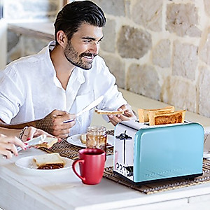 Toaster 2 Slice, Retro Small Toaster with Bagel, Cancel, Defrost Function, Extra Wide Slot Compact Stainless Steel Toasters for Bread Waffles, Blue