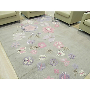 EORC T138GY5X8 Hand-Tufted Wool Kid's Butterfly Rug, 5' x 8', Gray