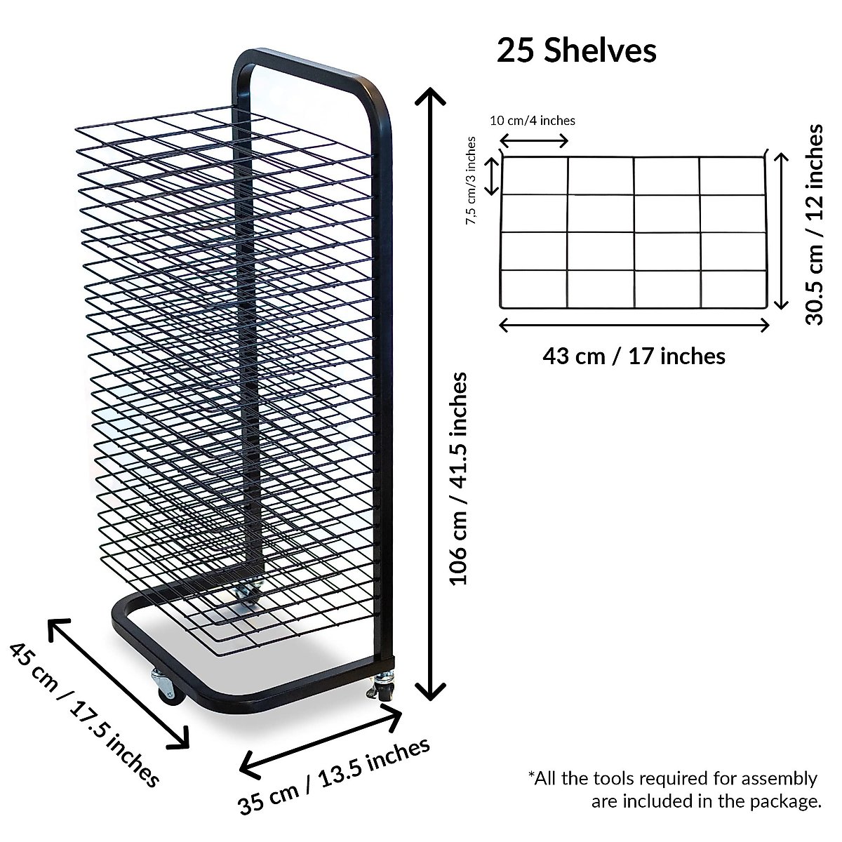 Art Drying Rack For Classroom | Functional & Mobile Paint Drying Rack | 25 Removable Shelves | Canvas Rack Art Storage | Painting Drying Rack With Wheels | Stack Rack For Painting, Drawings, And More