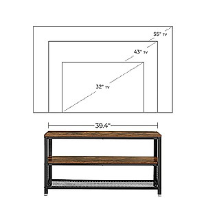 VASAGLE BRYCE TV Stand for TVs up to 43 Inches, Storage Console with Metal Shelf, Easy Assembly and Sturdy Design, Adjustable Feet, 39.4 x 15.7 x 20.3 Inches, Industrial, Rustic Brown ULTV40BX