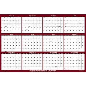 24" x 36" SwiftGlimpse 2023 Wall Calendar Erasable Large Wet & Dry Erase Laminated 12 Month Annual Yearly Wall Planner, Reversible, Horizontal/Vertical, Maroon