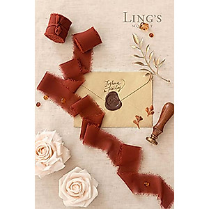 Ling's Moment Handmade 1.5" Chiffon Silk-Like Ribbon Frayed Edges Ribbon for Wedding Flatlays Invitations Bouquets Gift Wrapping Decorations (Classic Terracotta, 18 Yards)