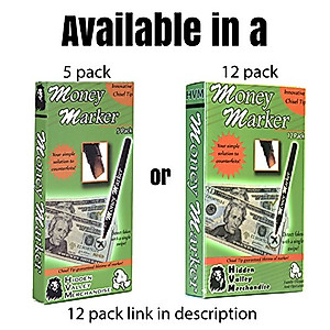 Money Marker (5 Counterfeit Pens) - Counterfeit Bill Detector Pen with Upgraded Chisel Tip - Detect Fake Counterfit Bills, Universal False Currency Pen Detector Pack