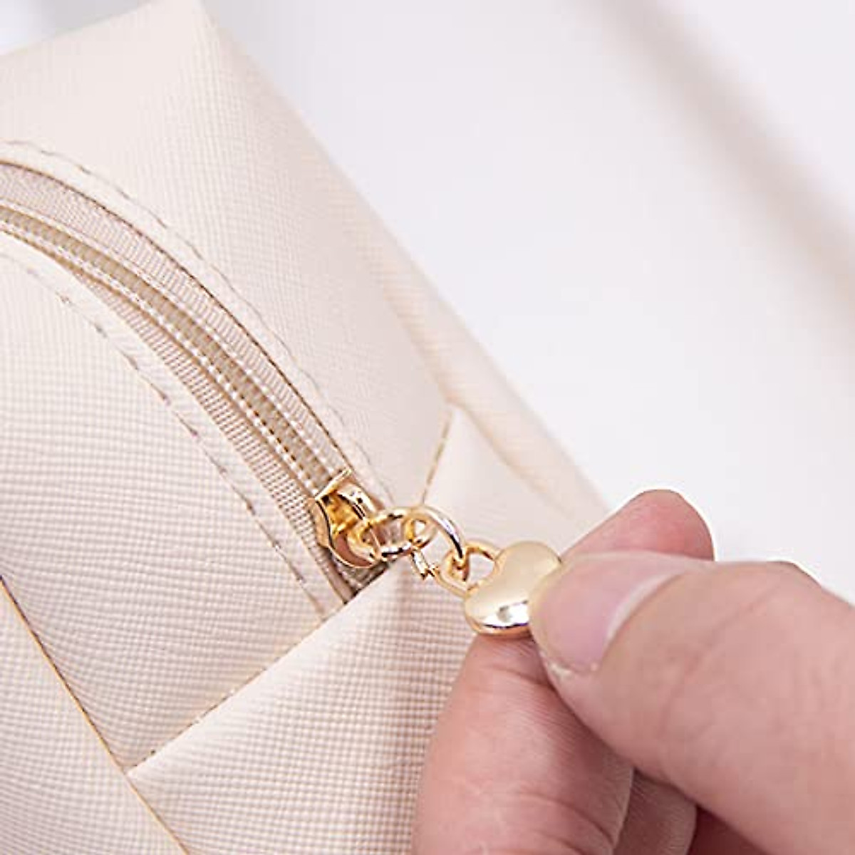 LYDZTION Large Makeup Bag for Purse Vegan Leather Makeup Pouch Travel Toiletry Bag Cosmetic Bag for Women and Girls,3 Sizes(White)