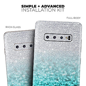 DesignSkinz Aqua Blue & Silver Glimmer Fade Protective Vinyl Decal Wrap Skin Cover Compatible with The Samsung Galaxy S20 (Screen Trim & Back Glass Skin)