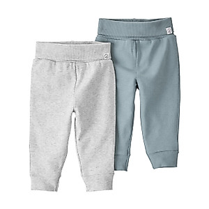 little planet by carter's unisex-baby 2-pack Terry Pants made with Organic Cotton, Meadow/Charcoal, Newborn