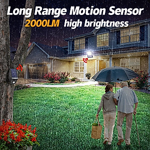 intelamp Solar Flood Lights Outdoor Motion Sensor,12000mAh 2000LM Solar Powered Motion Sensor Flood Light with Remote， Dusk to Dawn Solar Lights for Outside with 16.4Ft Cable IP65 Waterproof