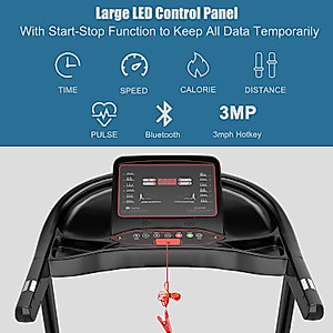 Goplus 2.25HP Electric Folding Treadmill, Portable Superfit Treadmill W/APP Control, LED Display, Blue Tooth Speaker, 12 Preset Programs, Compact Running Jogging Machine for Home Apartment