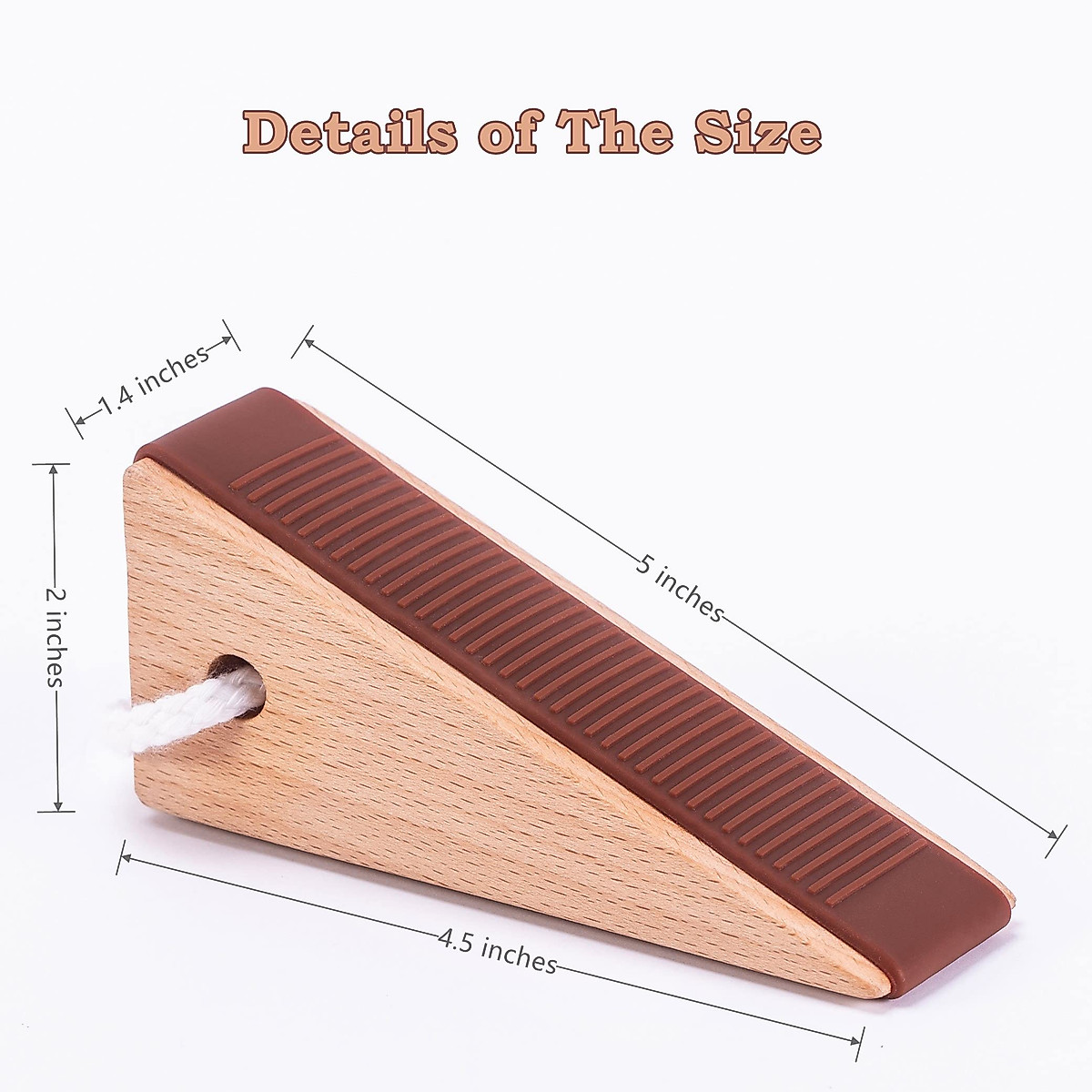 WEYON Wooden Door Stopper for Bottom of Door, with Antiskid Silicone Band and Hanging Rope, Fitting for Door Gap Under 2 Inches, 2 Pack Brown.