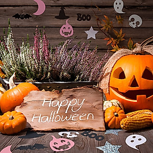 Ferraycle 400 Pcs Confetti Halloween Bat Ghost Confetti Glitter Pink Black Halloween Party Decorations Pumpkin Star Moon Skull Hat Halloween Throwing Confetti for Party Table Decorations, 8 Styles