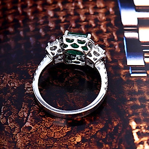 Lanmi Beautiful Natural Green Emerald Diamonds Engagement Ring Solid 14K White Gold Wedding Rings for Ladies Women Promotion
