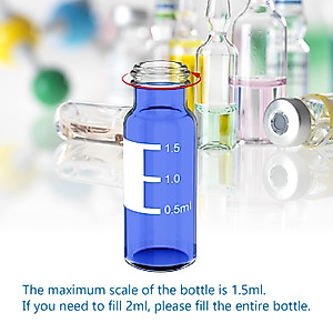 2mL Autosampler Vials with Caps, HPLC Vials, 9-425 Clear Glass Vial with Blue Screw Caps/Writing Patch/Graduation, White PTFE & Red Silicone-1000 Pcs