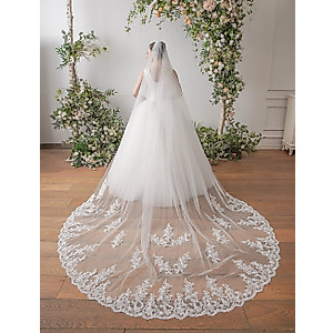 EllieHouse Womens 1 Tier Cathedral Lace Wedding Bridal Veil With Metal Comb Ivory X60