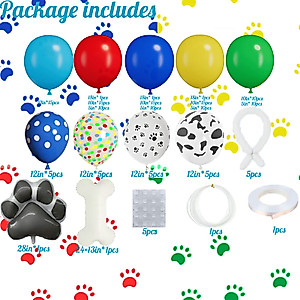 Bonropin 143pcs Paw Balloons Garland Arch Kit with Red Yellow Blue Puppy Paw Latex Balloons Bone Paw Print Foil Balloons for Dog Patrol Themed Birthday Party Supplies Baby Shower Decorations