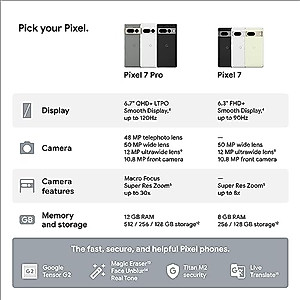 Google Pixel 7 Pro - 5G Android Phone - Unlocked Smartphone with Telephoto/Wide Angle Lens, and 24-Hour Battery - 256GB - Obsidian