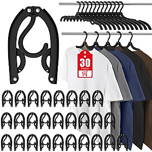 Travel Hangers Portable Foldable Travel Hanger Organizer, Plastic Travel Accessories Essentials Clothes Drying Rack Folding Hangers for Traveling Camping RV Cruises (Black, 30 Pack)