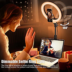 Selfie Ring Light with Stand and Phone Holder, 10'' Dimmable Desktop LED Circle Light for Laptop,Computer, Lighting Kit Gifts for Live Streaming/Laptop Video Conference/Chat/Makeup/YouTube/Tiktok/Vlog
