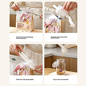 Snack Clips That Pour, Food Storage Sealing Clips with Pour Spouts, Reusable Seal and Pour Bag Clip, Bag Clip with Spout to Pour Food, Bag Clip Pour Spout for Organizing and Storing Food