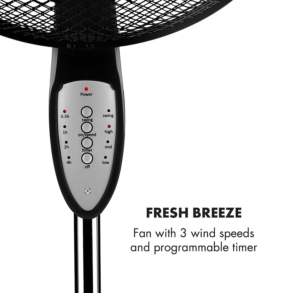 Klarstein Summerjam - Pedestal Fan, Stand Fan, Rotor Diameter: 16 inches, 50 Watts, 3 Speeds, Oscillation: 80 °, Timer, Remote Control, Height Adjustable, Color: Black