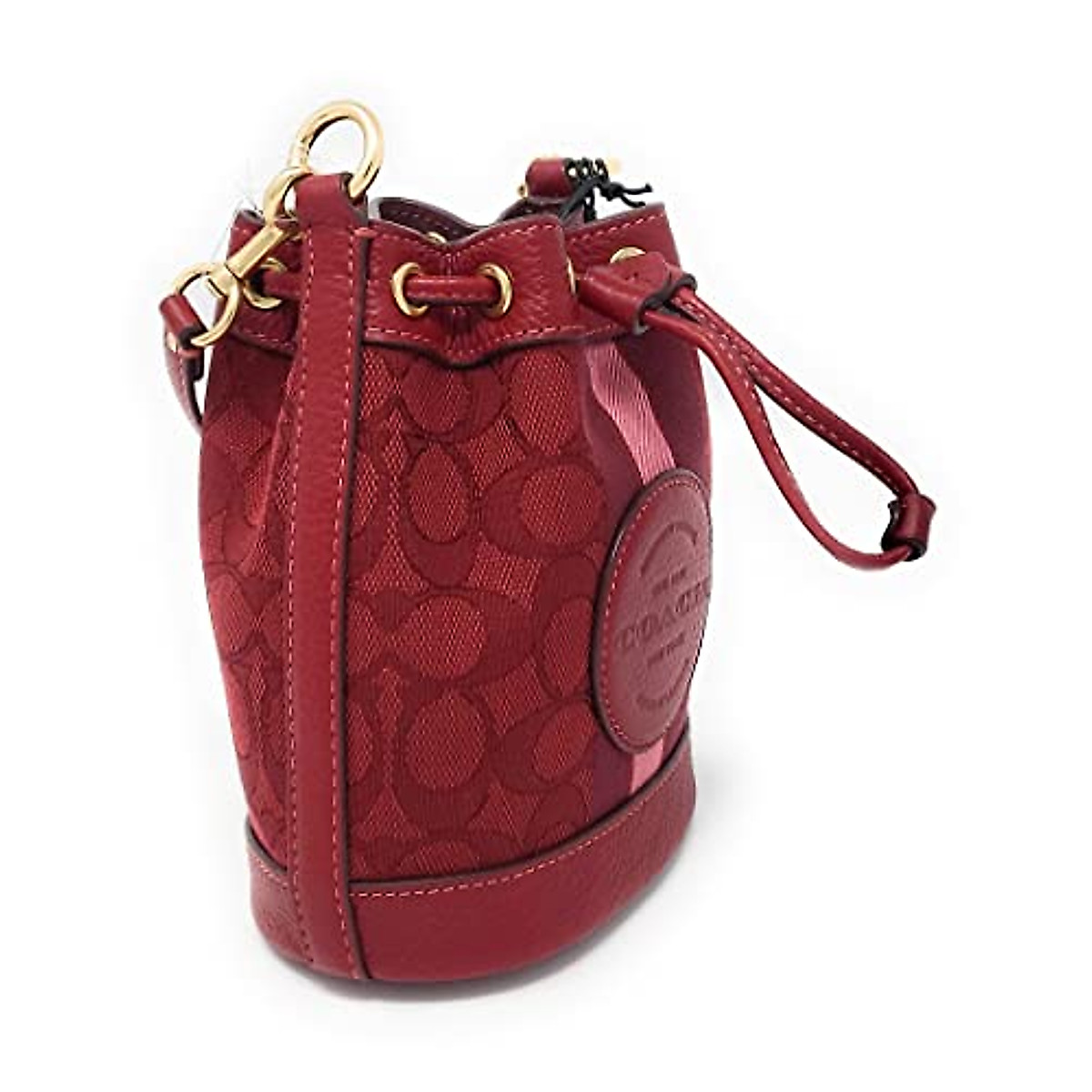 COACH Women's Mini Dempsey Bucket Bag In Signature Jacquard With Stripe Patch (Red Apple Multi)