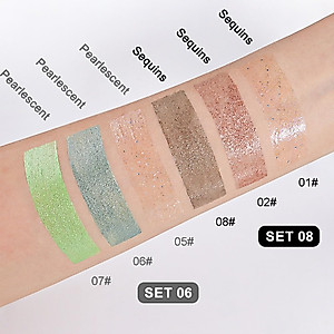 evpct 3Pcs Glitter Pearl White Light Cyan Emerald Dark Green Liquid Eyeshadow Set Sparkly Sparkle Metallic Shimmer Multicolor Eyeliner Liquid Eye shadow Makeup Set Kit Waterproof Long Lasting