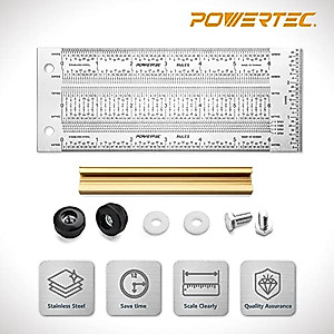 POWERTEC 80024 6 Inch Precision Marking T Rule, Stainless Steel Woodworking T Square Ruler for Marking, Measuring, Scribing Tool