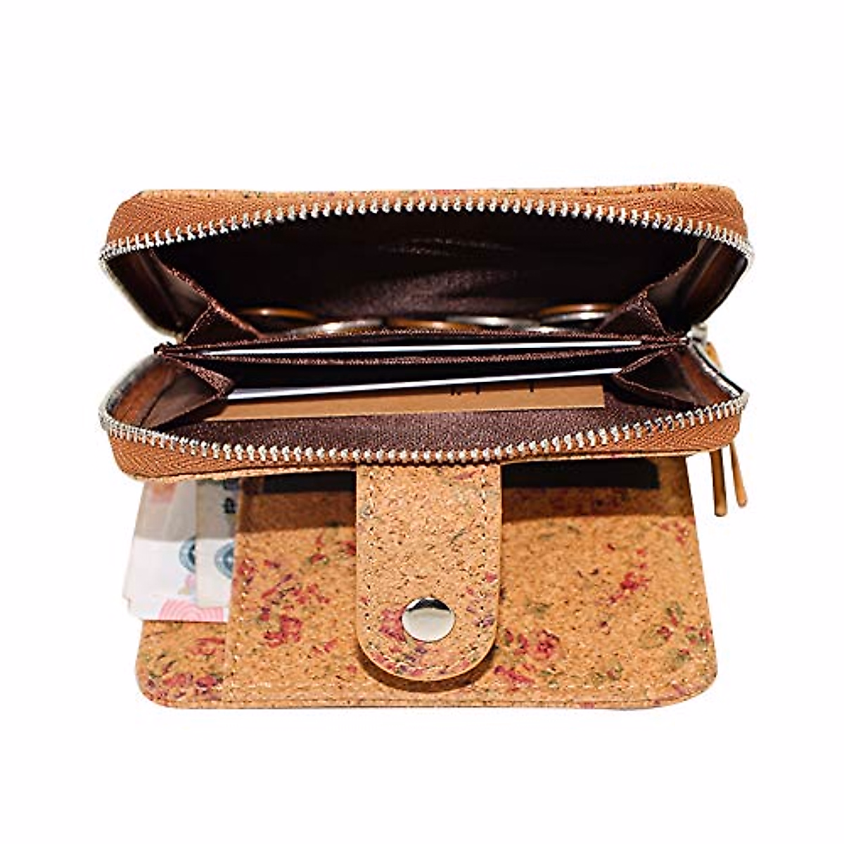 boshiho Vegan Cork Wallet, Women’s Purse Slim Zipper Design with Card Holder Coin Pocket Purse Eco-friendly Vegan Gift (Cork)