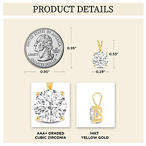 Everyday Elegance Solid 14K Yellow Gold Cubic Zirconia Solitaire Pendant for Women in Round Cut | 2 CTW CZ | With Gift Box