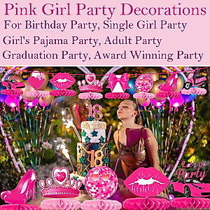 Pink Girls Birthday Decorations, Hot Pink Girls Bachelorette Party Honeycomb Centerpieces Disco Decoration,Table Topper for Doll Theme Party Western Cowgirl Bridal Shower Party Supplies (Pink Girl)