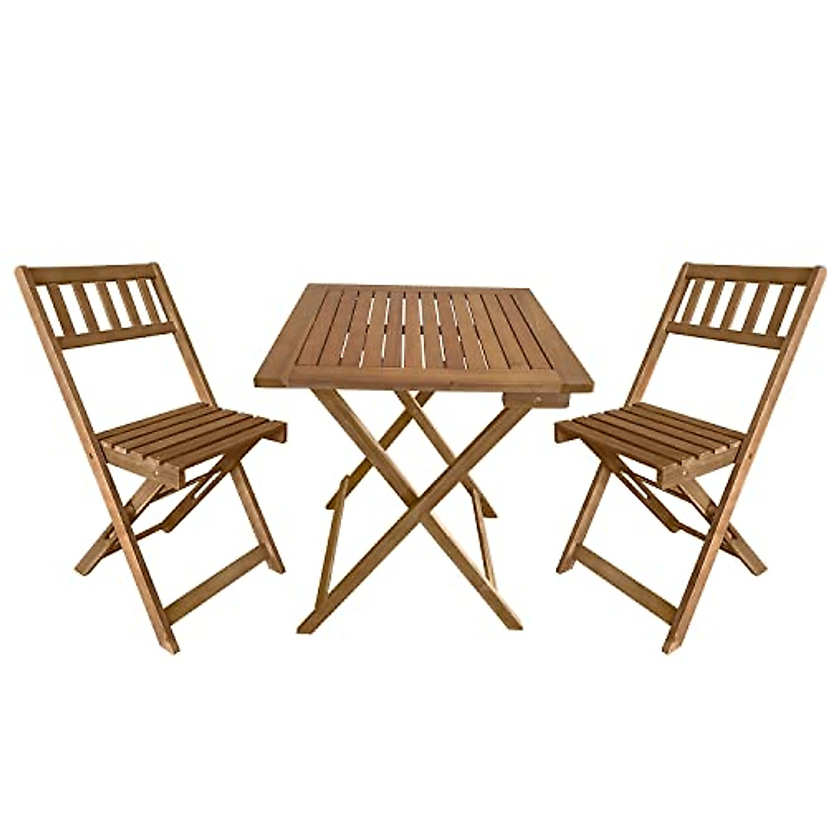 FDW 3-Piece Acacia Wood Folding Patio Bistro Set Outdoor Bistro Set Table and Chairs Set with 2 Chairs and Square Table for Pool Beach Backyard Balcony Porch Deck Garden Wooden Furniture, Natural