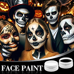 Black & White Face Paint Set (2.47 oz Each) - Halloween Full Coverage Face Painting Special Effects Makeup Kit for Body Face, Ideal for Skeleton, Joker, Clown, Corpse Cosplay Costume Accessories