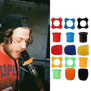 EXCEART 5pcs Handheld Microphone Windscreen Foam Cover 5pcs Microphone Protection Rings Silicone 5pcs Ring Bottom Rod Sleeve Holder for KTV Device