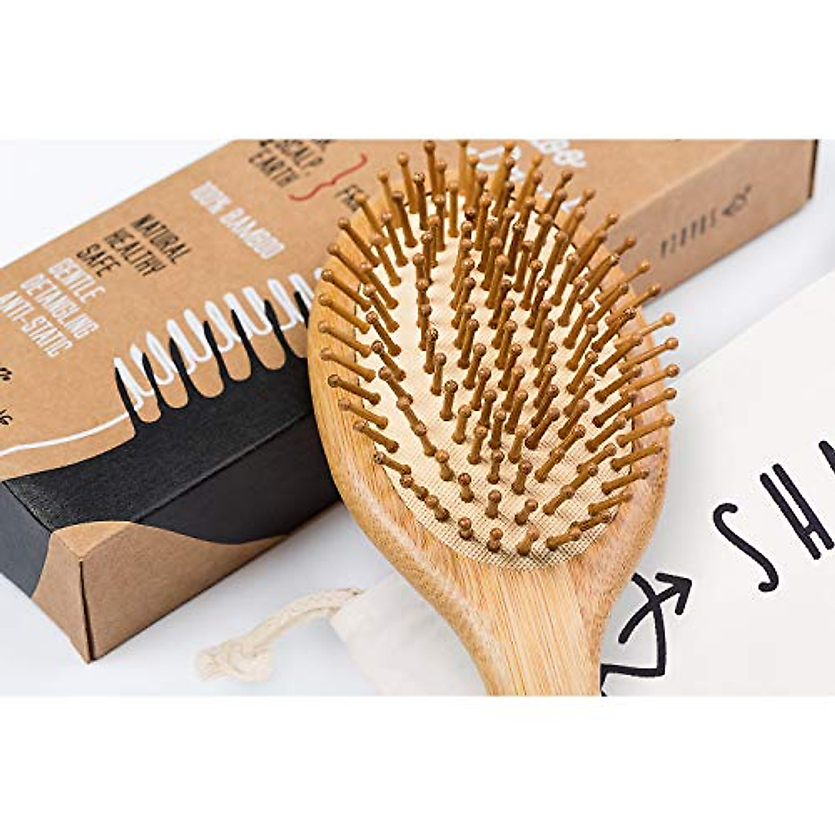 SHARCA Premium Wooden Bamboo Hair Brush with Ball Tipped Bristles from Natural Wood. Organic, Biodegradable, No plastic