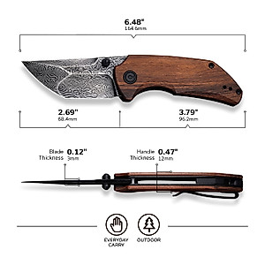 CIVIVI Thug 2 Pocket Knife for EDC, Matthew Christensen 2.69inch Damascus Blade Cuibourtia Wood Handle with Thumb Stud and Reversible Pocket Clip, Folding Knife for Utility Hiking Camping Fishing Work Outdoor C20028C-DS1