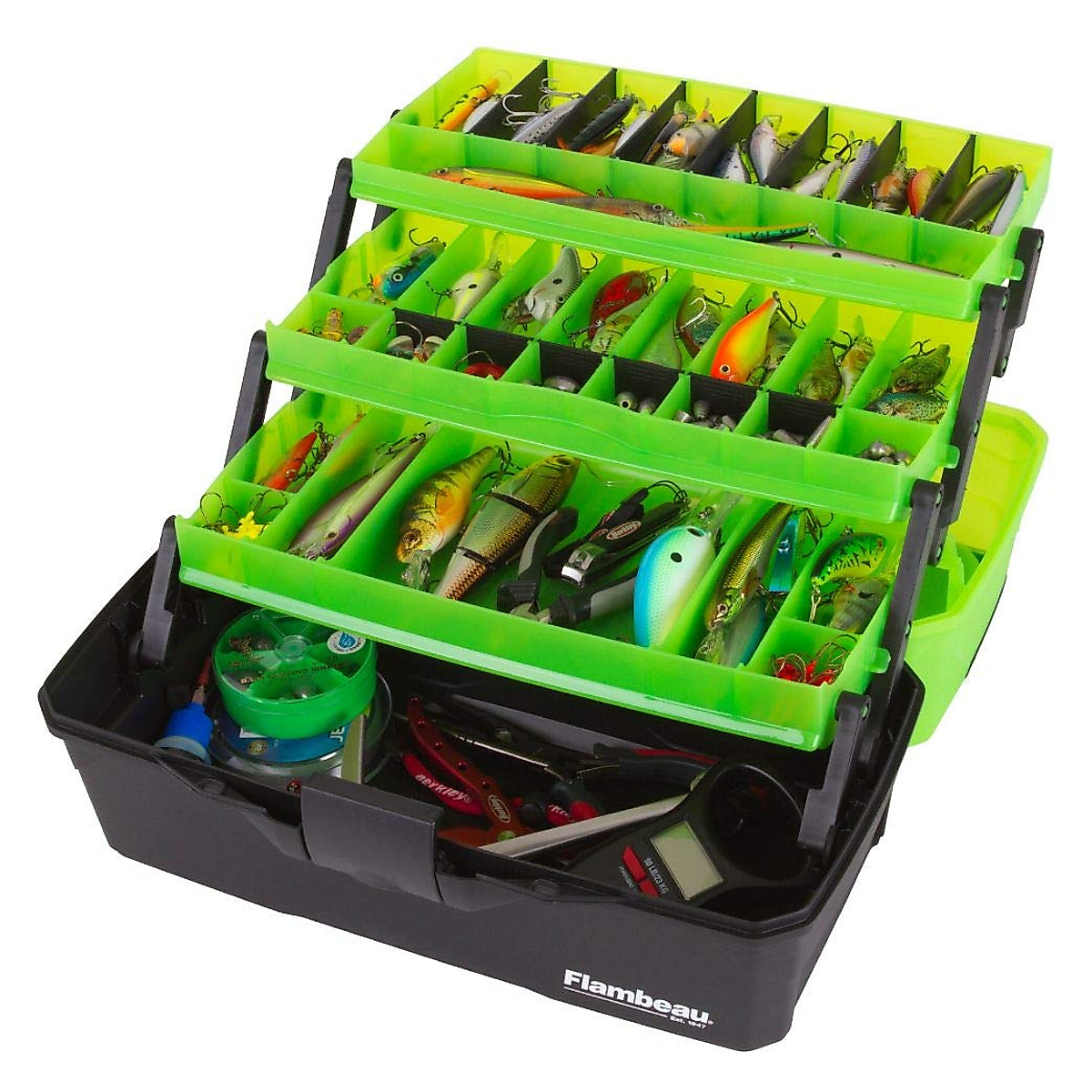 Flambeau Outdoors 6383AMG 3-Tray Classic Tray Tackle Box, Portable Tackle Organizer, Frost Green/Black
