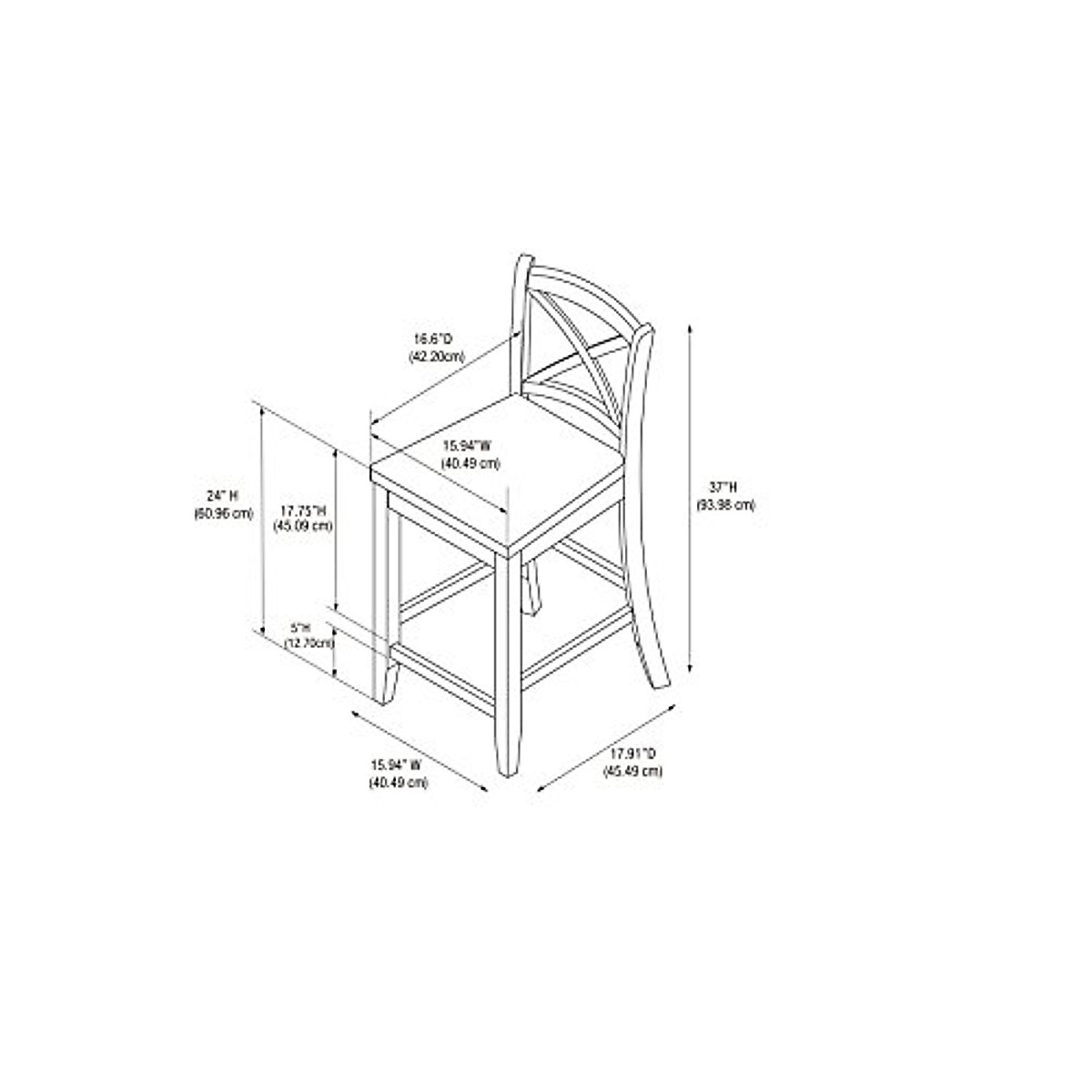 Linon Home Dcor Black X Back Counter Stool, 16" W x 17.91" D x 37.01" H