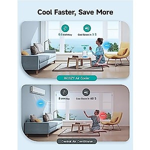 HiCOZY Air Cooler with 2 Ultrasonic Mist Levels & 3 Fan Speeds, Evaporative Air Cooler with Detachable 650ml/23oz Water Tank, 3-in-1 Portable Air Cooling Fan Humidifier for Desktop, Office and Bedroom